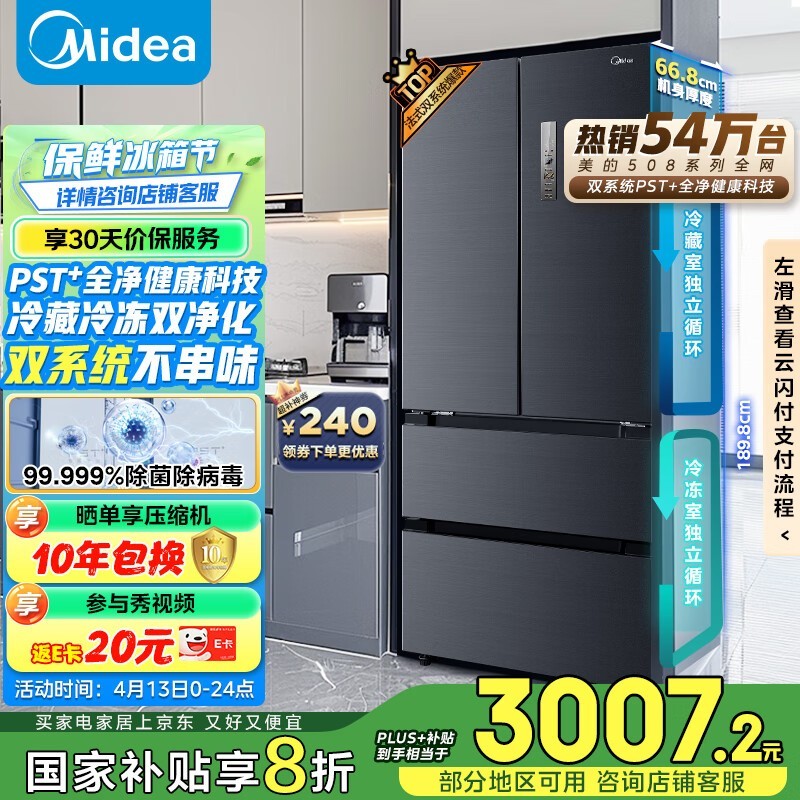 美的508升法式多门冰箱BCD-508WTPZM(E)促销信息_家电冰箱-中关村在线