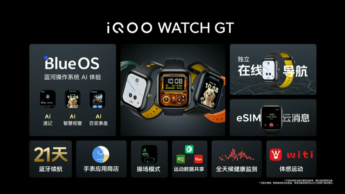 499/799 元，iQOO WATCH GT 发布：家族首款 AI 智能方表，支持 eSIM 云消息_iQOO WATCH GT蓝牙软胶版_人工智能-中关村在线