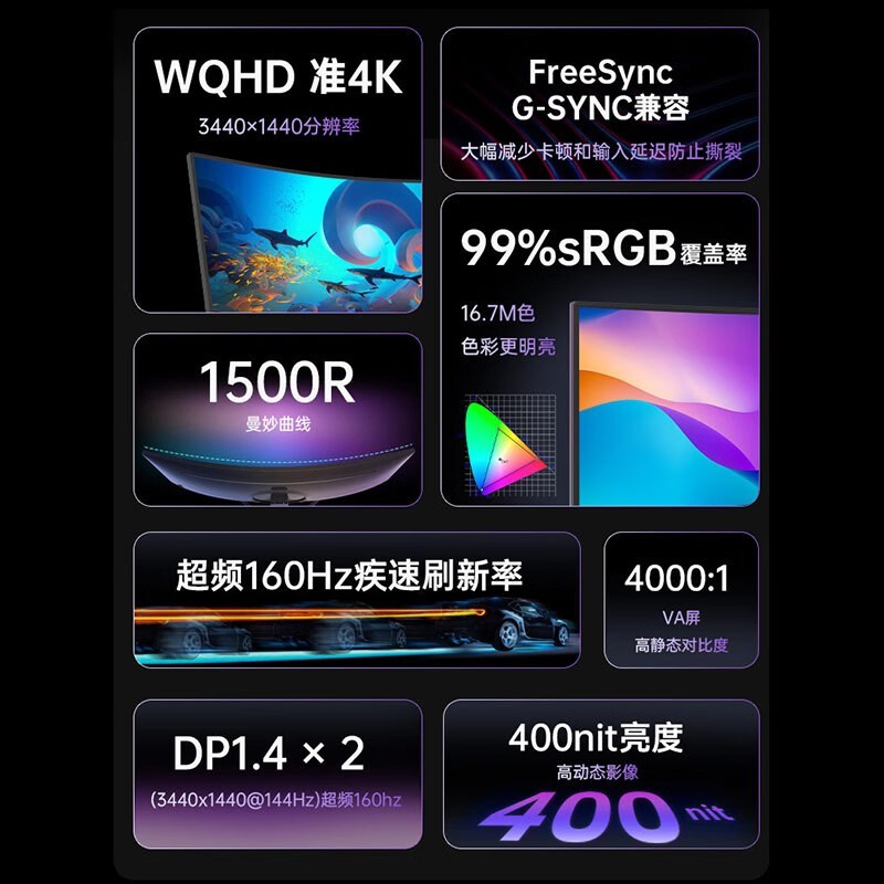 KTC34英寸电竞显示器H34S18S准4K超频160Hz仅980元_KTC W2321S_游戏硬件显示器-中关村在线