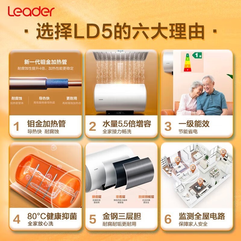 海尔LEC6001-LD5热水器50L白，749元领券补贴到手559.2_家电导购-中关村在线