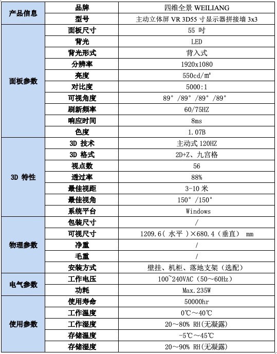 四维全景主动立体屏VR3D55寸3x3拼接显示器_液晶显示器-中关村在线
