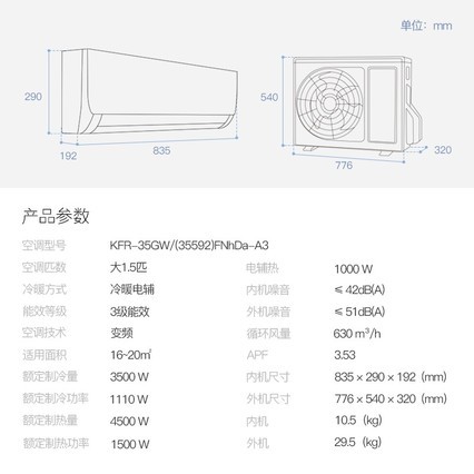 Gree/格力 KFR-35GW/(35592)FNhDa-A3大1.5匹变频空调壁挂式品圆-中关村在线值买