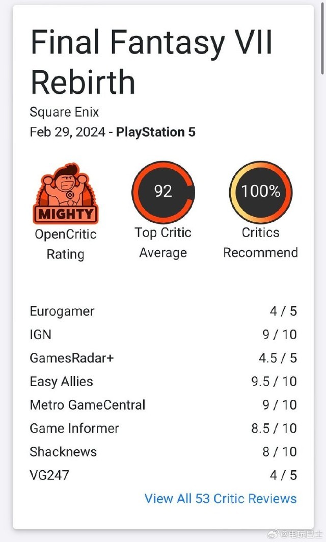 《最终幻想7重生》媒体评分解禁！IGN评分90分及以上_业界资讯-中关村在线
